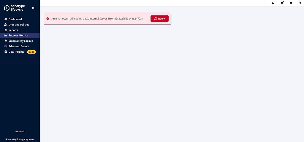 Success Metric dashboard error after update - Sonatype Lifecycle ...